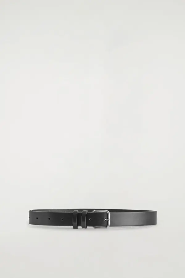 Cos Leather Belt With Silver-tone Buckle - Black