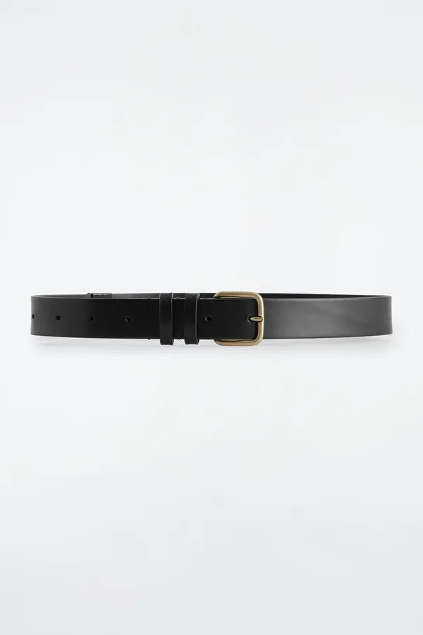 Cos Leather Belt With Silver-tone Buckle - Black