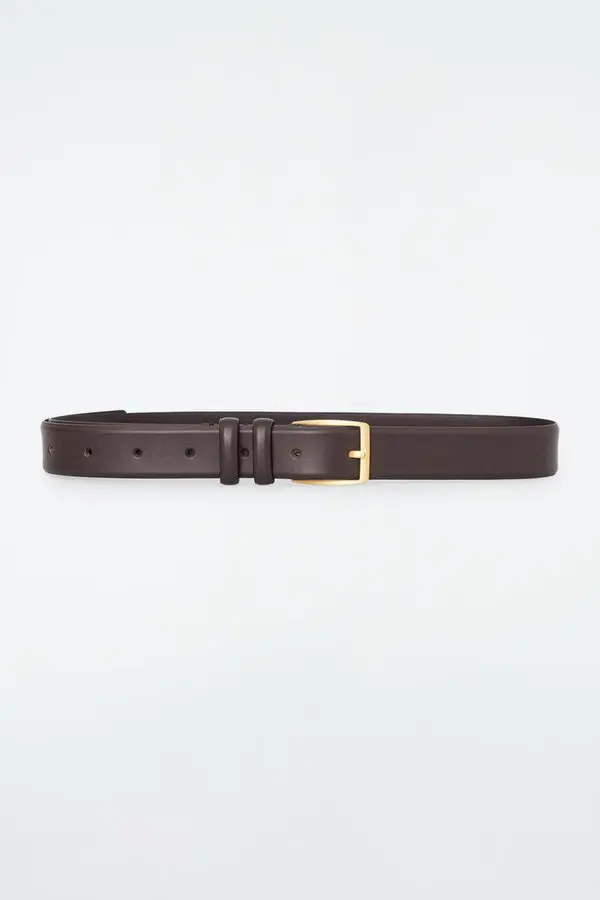 Cos Leather Belt With Silver-tone Buckle - Brown