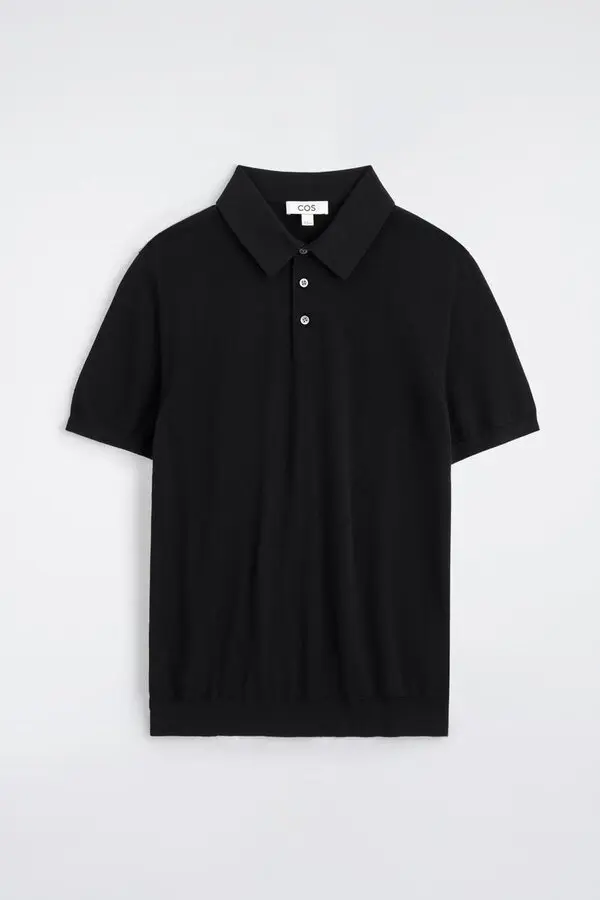 Cos Slim Knitted Silk Polo Shirt - Black