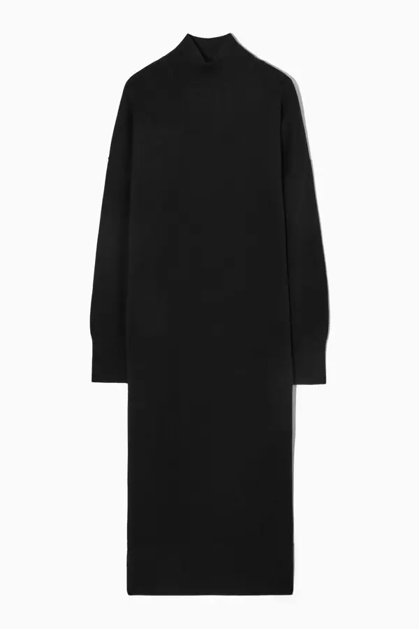 midi sweater dress black Haylee Midi Turtleneck Sweater Dress; Black L