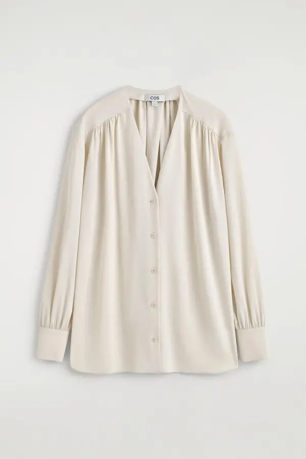 Cos Gathered V-neck Blouse - Light Beige