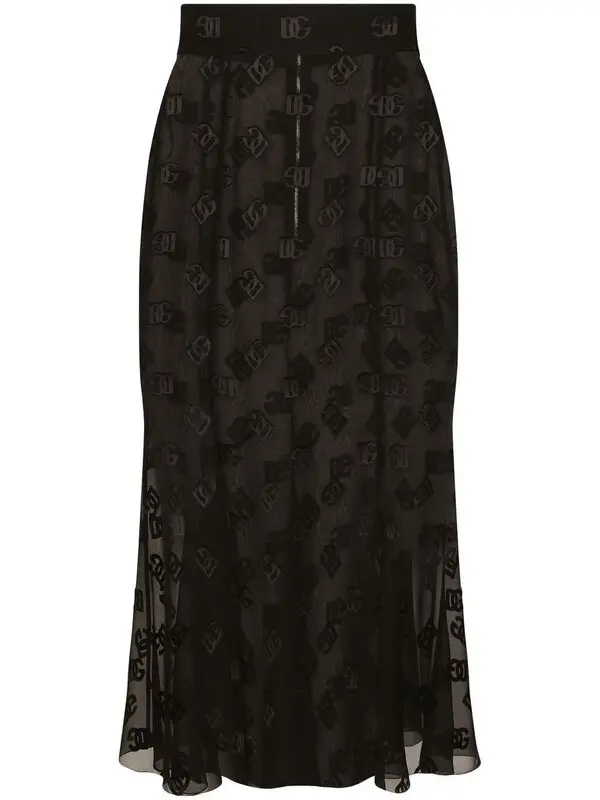 Dolce & Gabbana Dg-logo Satin Midi Skirt - Black
