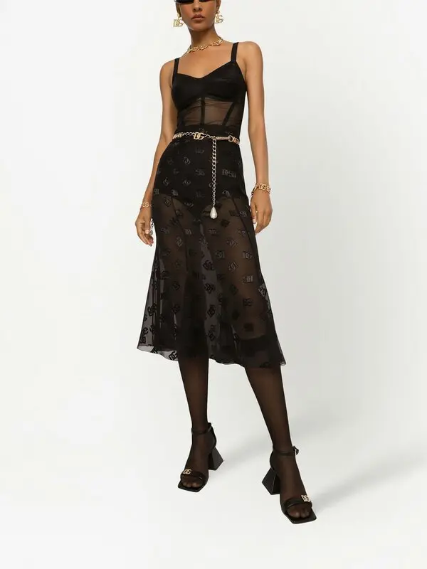 Dolce & Gabbana Dg-logo Satin Midi Skirt - Black