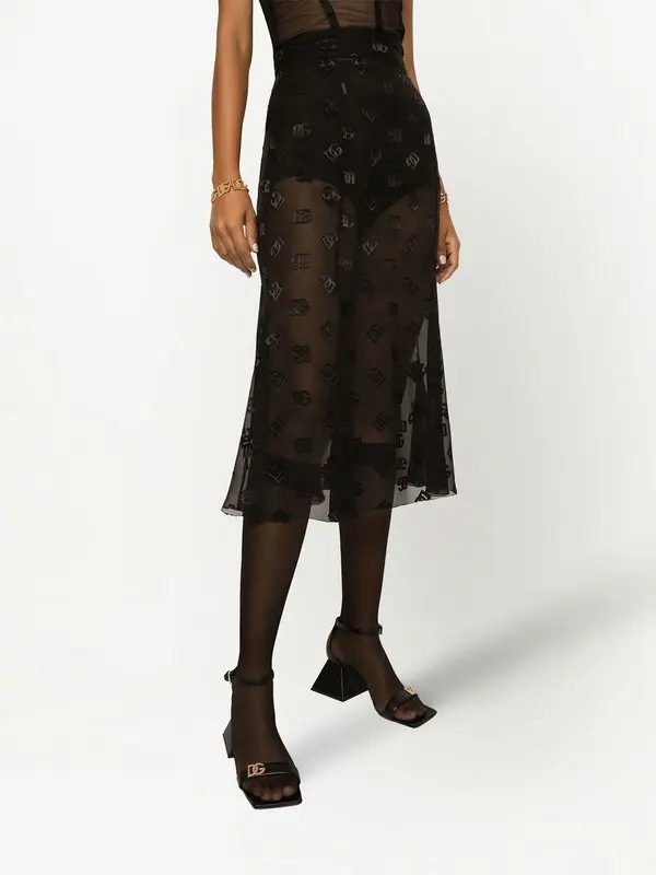 Dolce & Gabbana Dg-logo Satin Midi Skirt - Black
