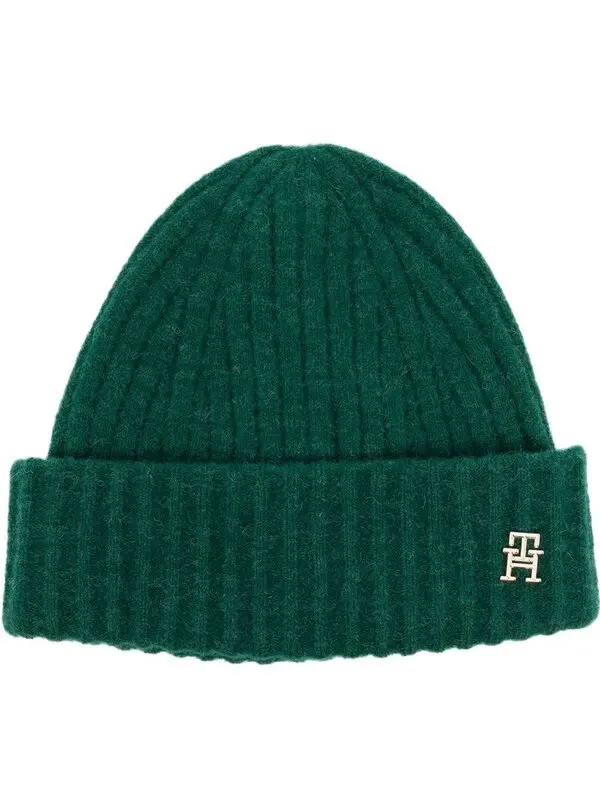 Tommy Hilfiger Logo-plaque Ribbed Knit Beanie - Green