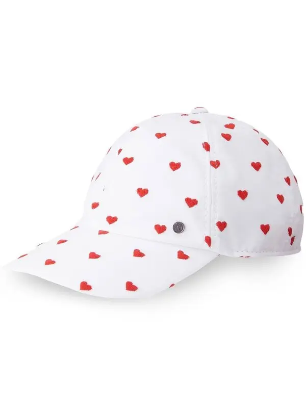 MAISON MICHEL Heart-print Cotton Cap - White