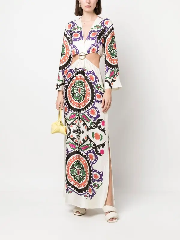 Ba&sh Cut-out Floral-print Long Dress - Neutrals
