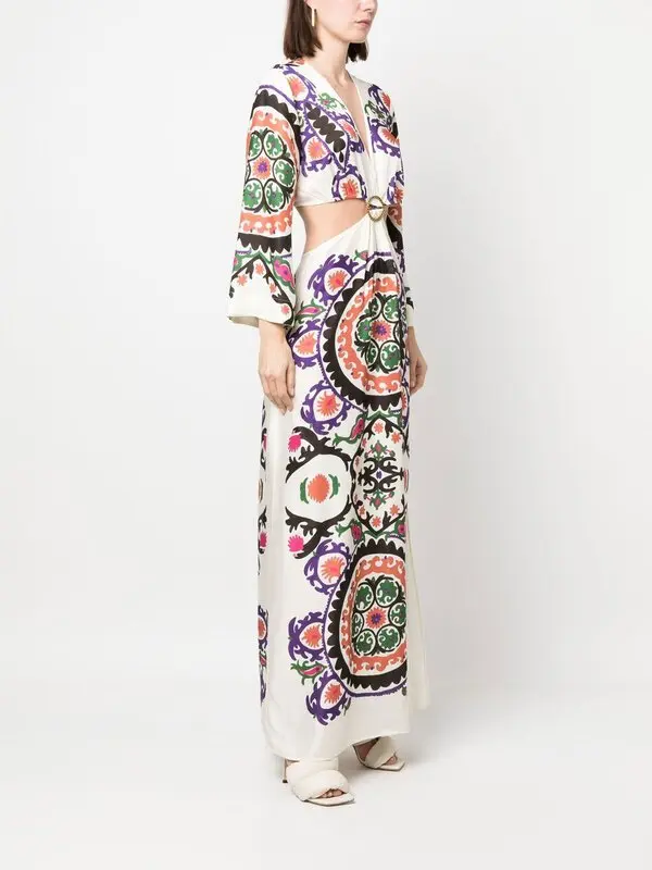 Ba&sh Cut-out Floral-print Long Dress - Neutrals