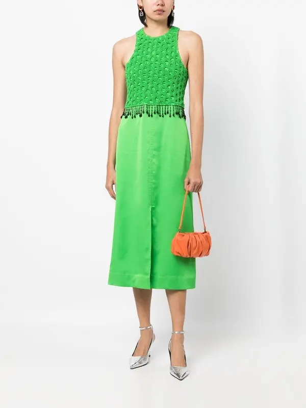 GANNI Smocked Satin Midi Dress