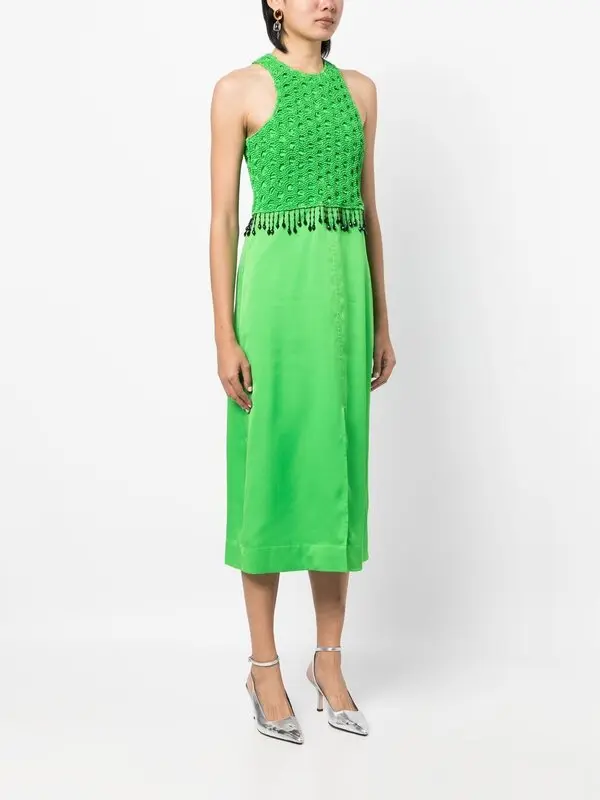 GANNI Smocked Satin Midi Dress