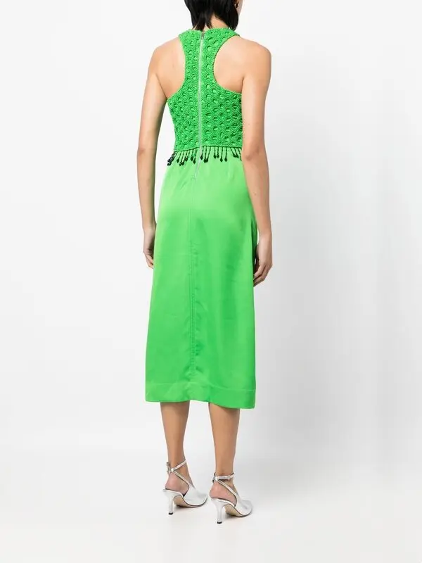 GANNI Smocked Satin Midi Dress