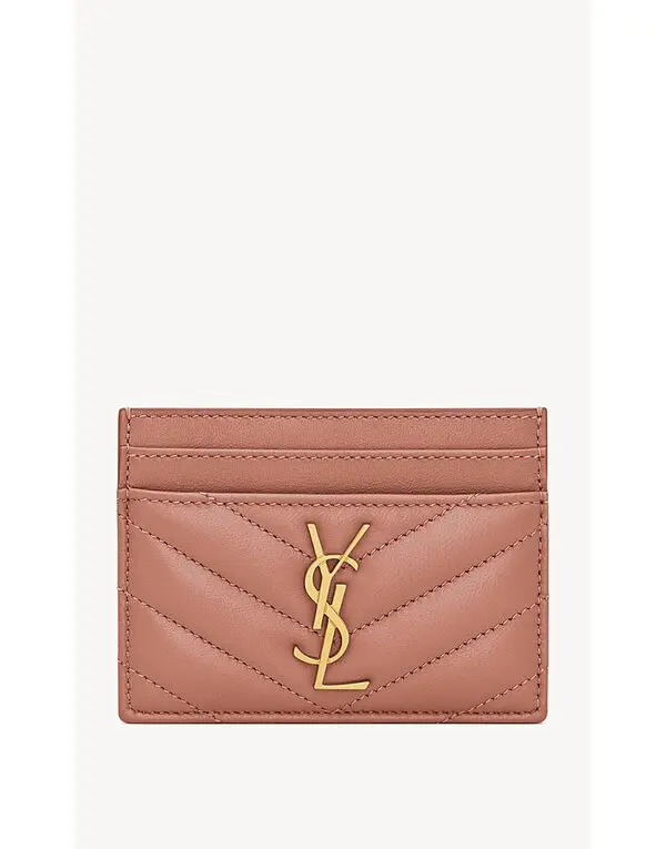 Saint Laurent Cassandre Matelasse Card Case - Barely Pink Lambskin/gold