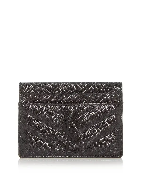 Saint Laurent Cassandre Matelasse Card Case - Black Grain Leather/black