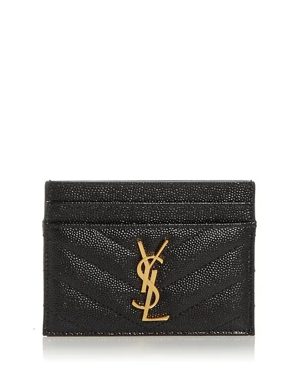 Saint Laurent Cassandre Matelasse Card Case - Black Grain Leather/gold