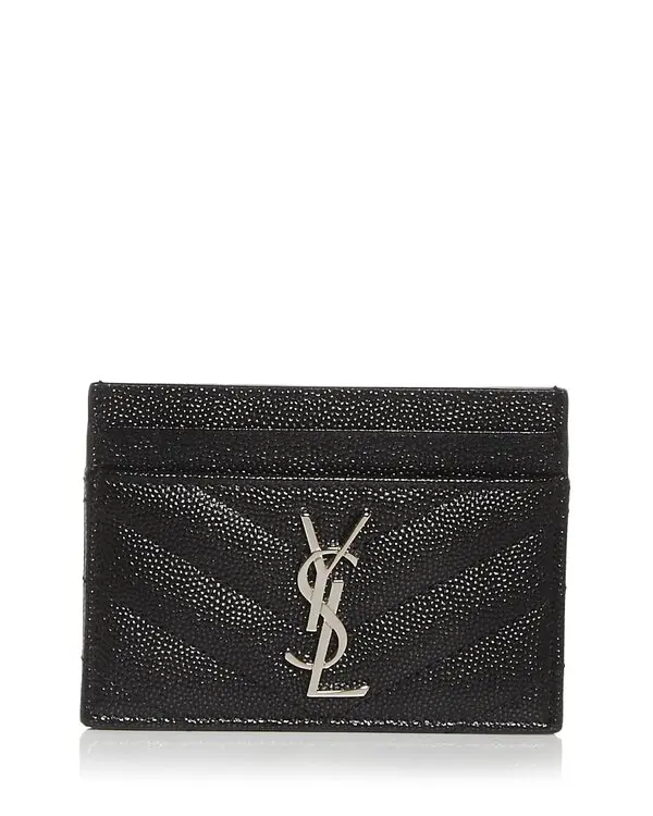 Saint Laurent Cassandre Matelasse Card Case - Black Grain Leather/silver