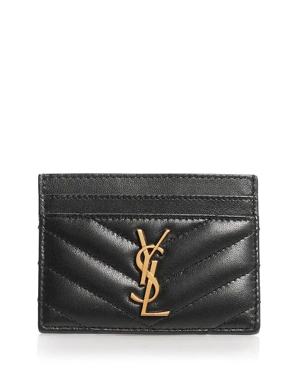 Saint Laurent Cassandre Matelasse Card Case - Black Lambskin/gold