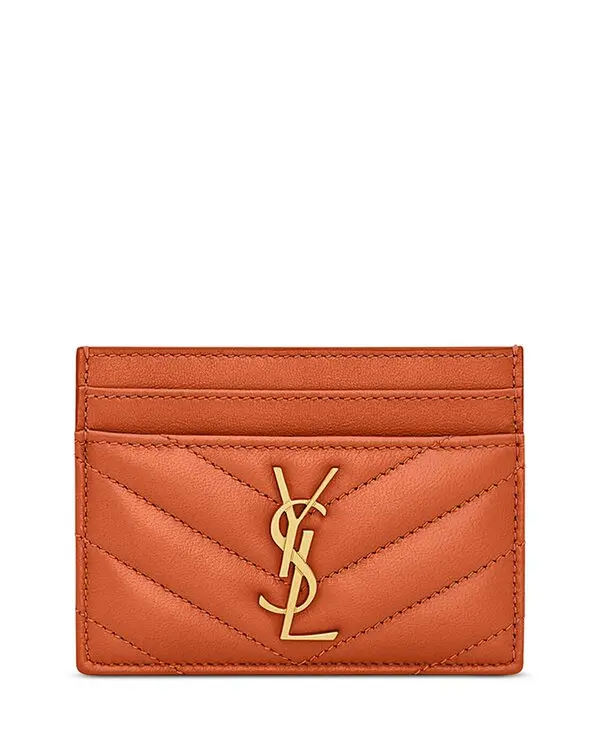 Saint Laurent Cassandre Matelasse Card Case - Dark Mandarin