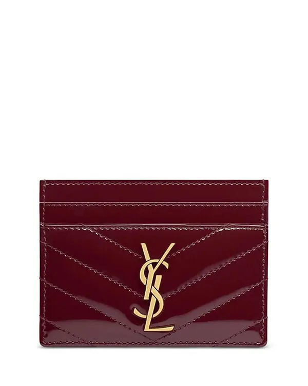 Saint Laurent Cassandre Matelasse Card Case - Dark Red Wine Patent/gold