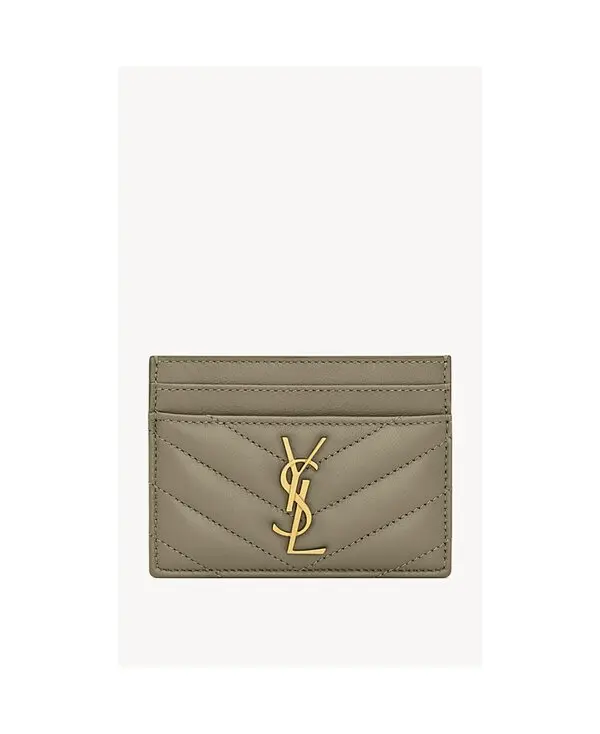 Saint Laurent Cassandre Matelasse Card Case - Strong Moss Lambskin/gold