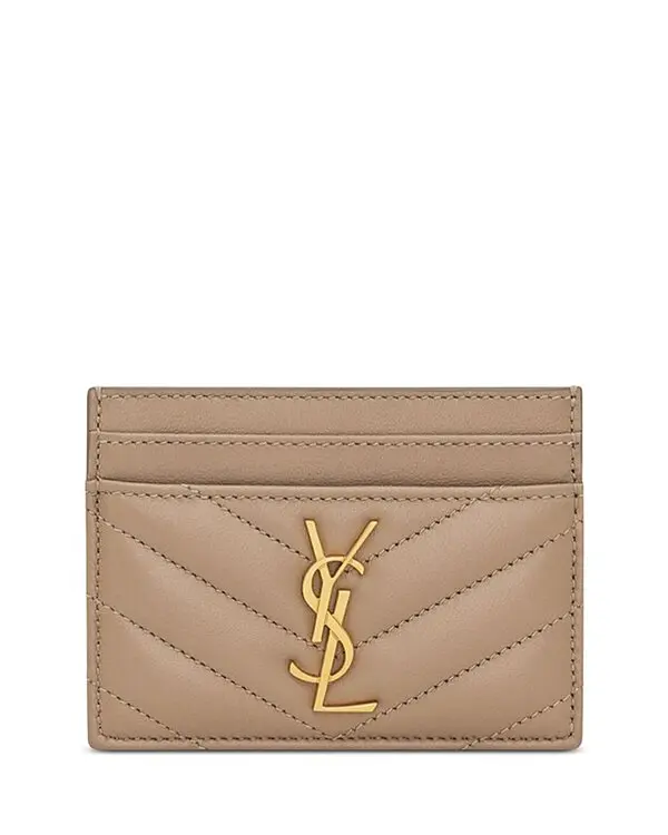Saint Laurent Cassandre Matelasse Card Case - Tan Lambskin/gold