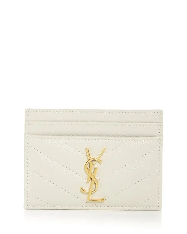 Saint Laurent Cassandre Matelasse Card Case - White Grain Leather/gold