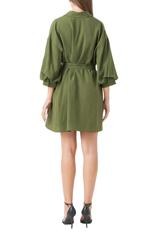Endless Rose Tie Waist Mini Shirt Dress - Olive
