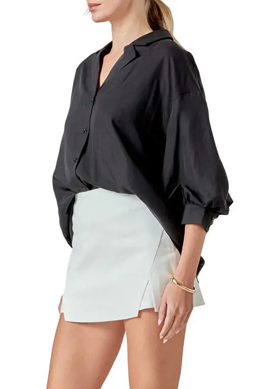 Endless Rose Blouson Sleeve Button-up Shirt - Black