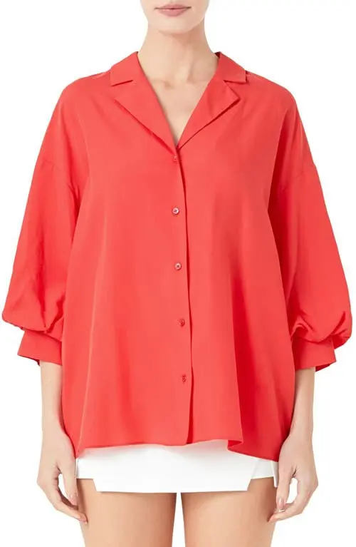 Endless Rose Blouson Sleeve Button-up Shirt - Red