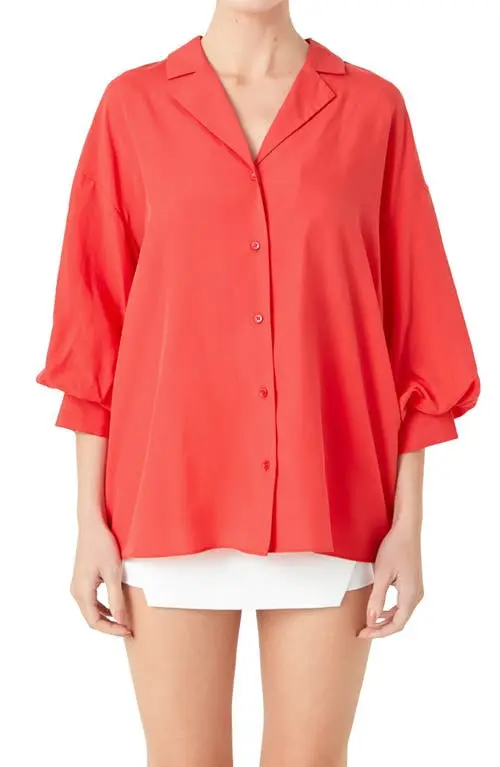 Endless Rose Blouson Sleeve Button-up Shirt - Red