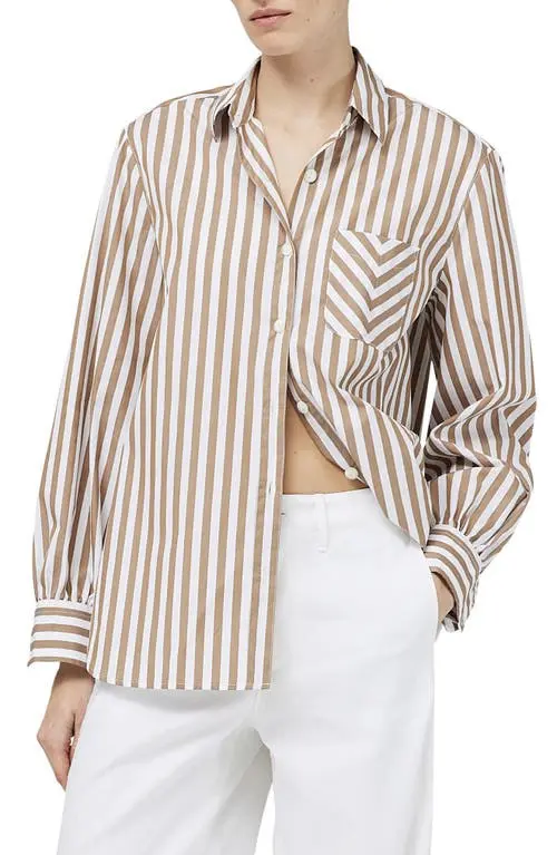 Rag & Bone Maxine Stripe Cotton Button-up Shirt - Brown Stripe