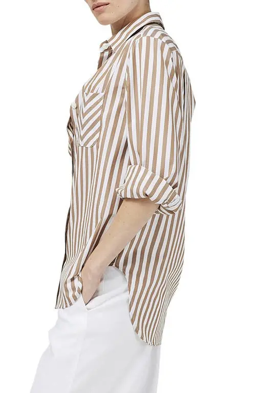 Rag & Bone Maxine Stripe Cotton Button-up Shirt - Brown Stripe