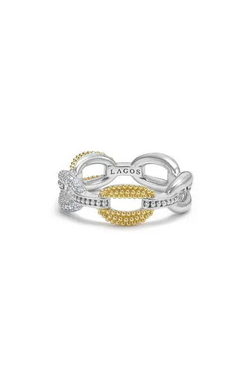 Lagos Caviar Luxe Diamond Pavé Link Ring