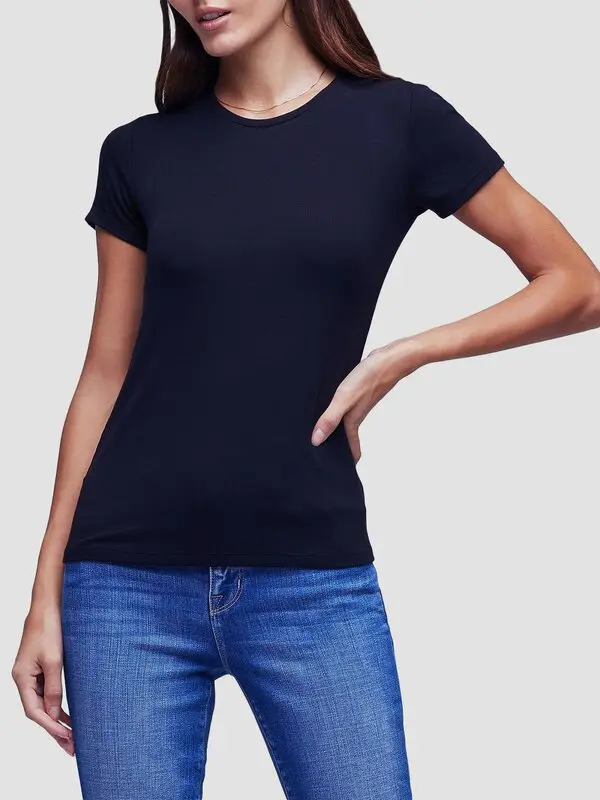 L'Agence Ressi Rib-knit Crewneck Tee - Black