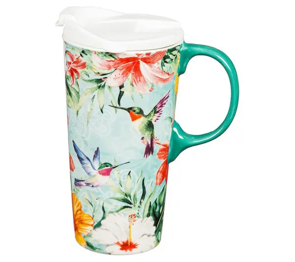 EVERGREEN 17oz. Ceramic Hummingbird Friends Tra Vel Cup - One-color