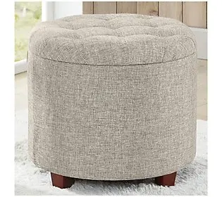 ORNAVO HOME Tufted Round Storage Ottoman With R Movable Lid - One-color