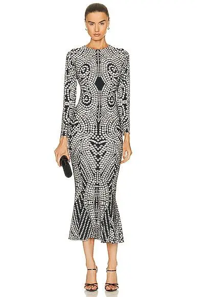 Norma Kamali Long Sleeve Crew Fishtail Dress In Black - Studs | Editorialist