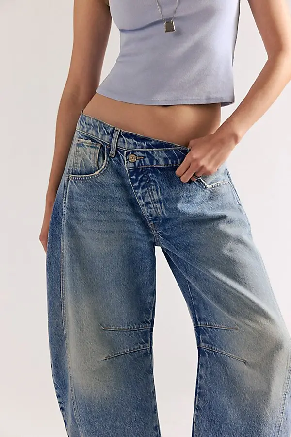 Free People We The Free Good Luck Mid-rise Barrel Jeans - Amalfi Crossover Waistband