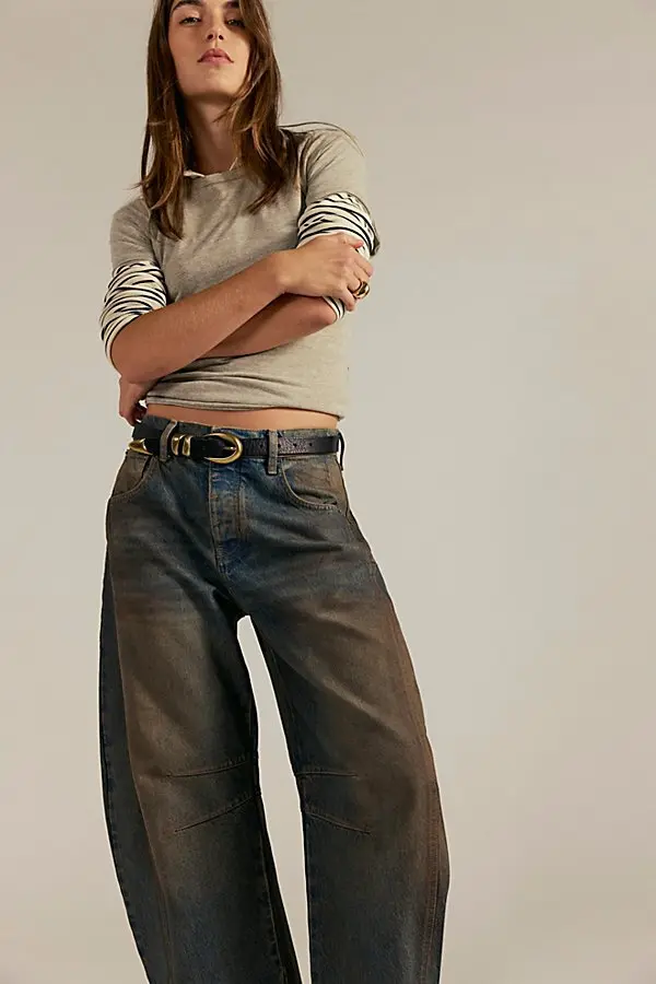 Free People We The Free Good Luck Mid-rise Barrel Jeans - Lost In The Desert
