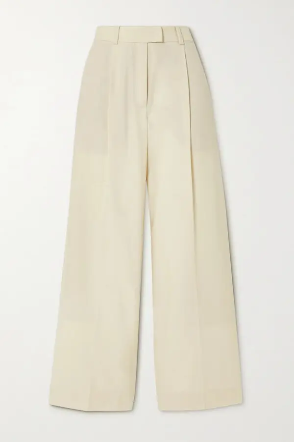Another Tomorrow Net Sustain Pleated Merino Wool-twill Wide-leg Trousers