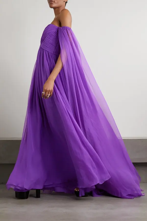 cape effect silk jersey maxi dress by valentino Cape-effect silk crepe de chine gown - green