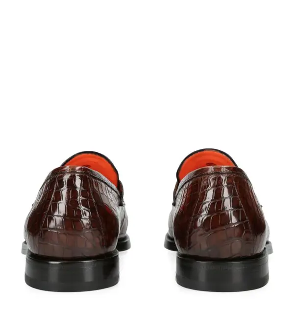 Santoni Carlos Crocodile Leather Penny Loafers - Beige