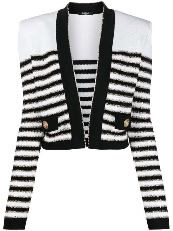 Balmain Striped Cropped Jacket - White