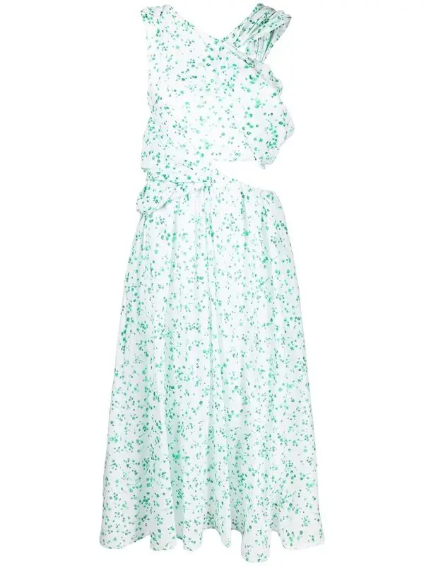 Merlette Floral Print Asymmetric Shoulder Dress