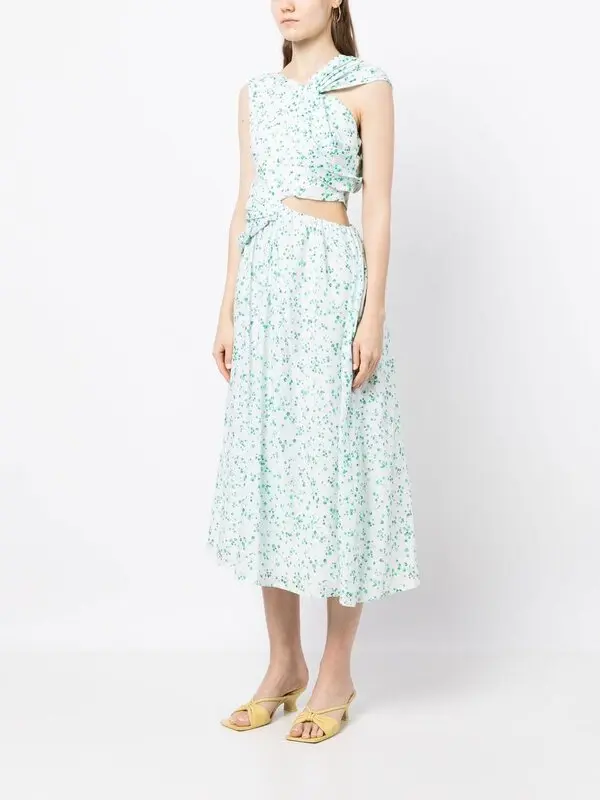 Merlette Floral Print Asymmetric Shoulder Dress