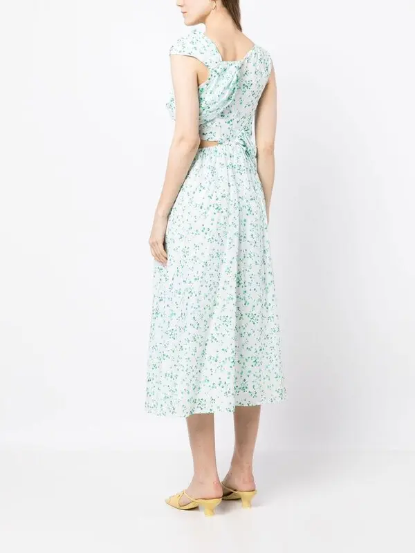 Merlette Floral Print Asymmetric Shoulder Dress