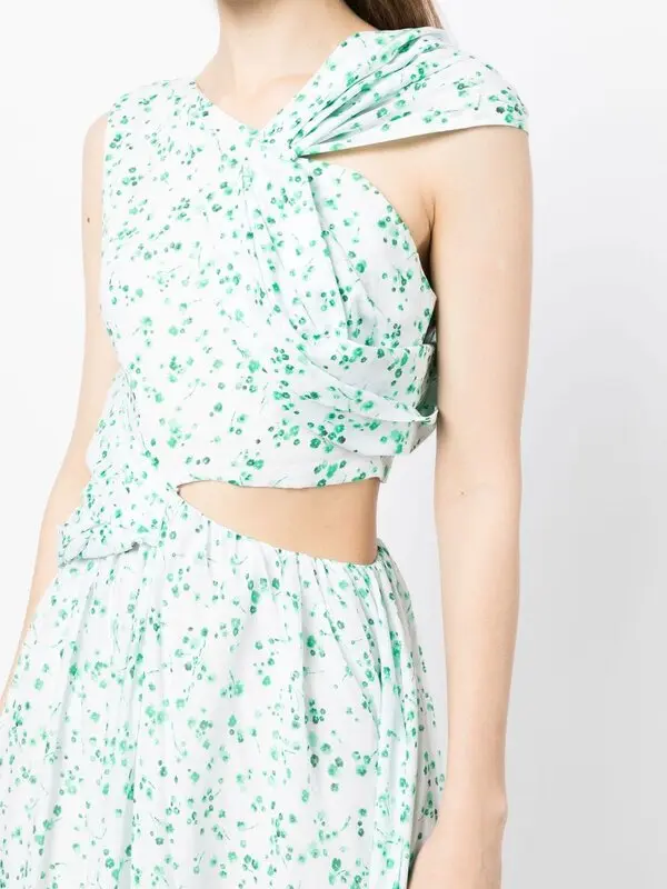 Merlette Floral Print Asymmetric Shoulder Dress