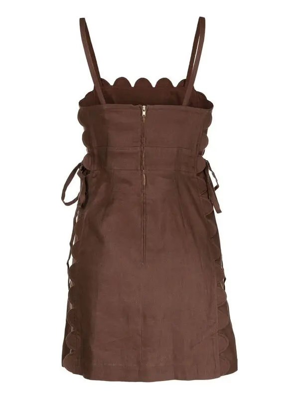 Oroton Scallop-Detail Linen Mini Dress In Brown - 38% Off | Editorialist