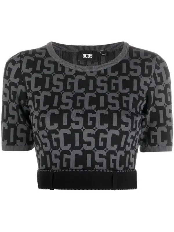 Gcds Matilda Monogram Cropped Top - Black