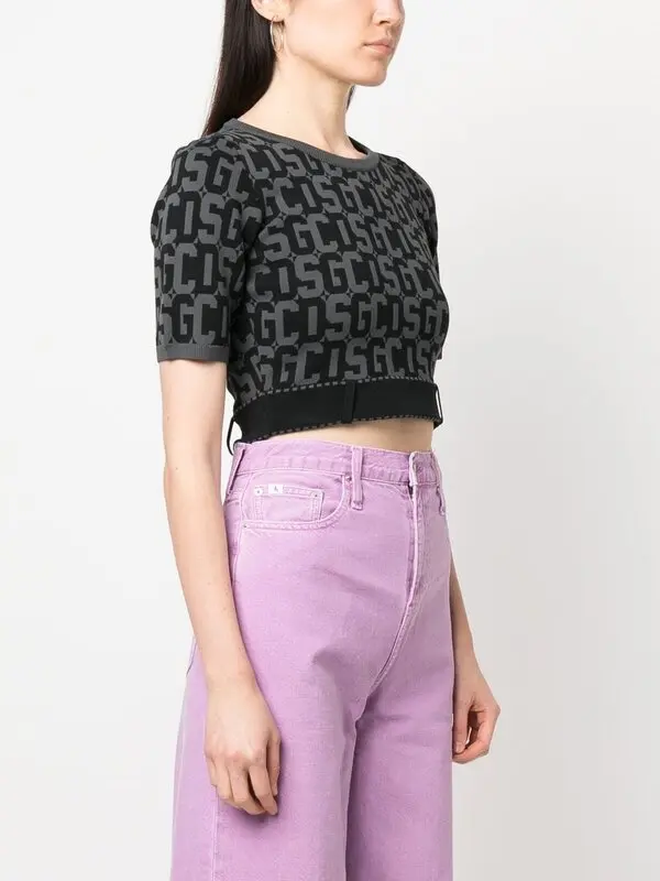 Gcds Matilda Monogram Cropped Top - Black